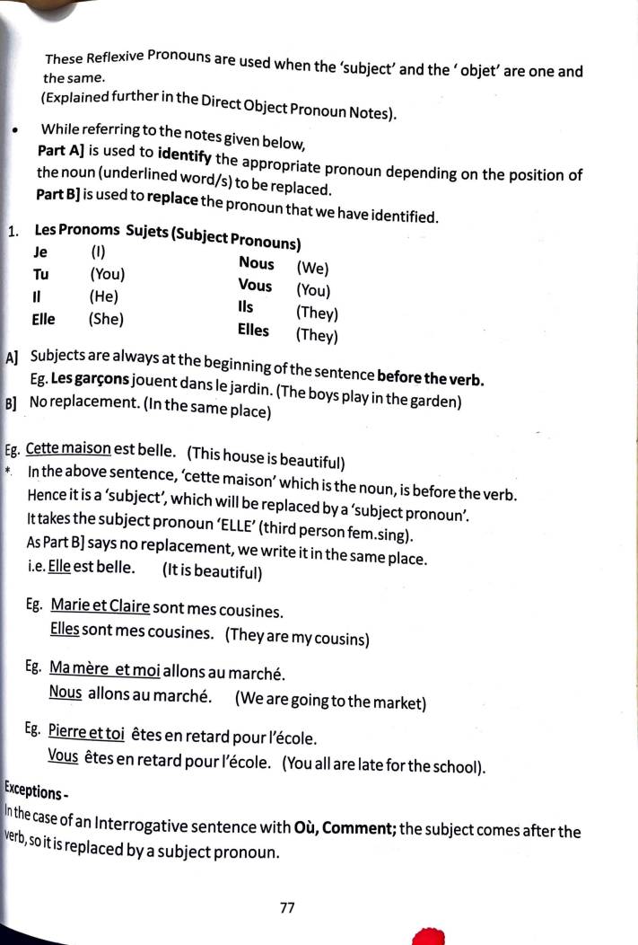 Notes On French Language - Notes - LearnPick India
