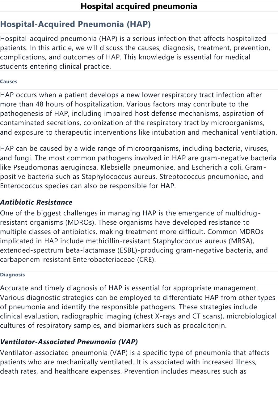 Hospital acquired pneumonia - Notes - LearnPick India