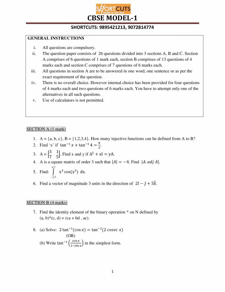 CBSE Math Model Question Paper - Notes - LearnPick India