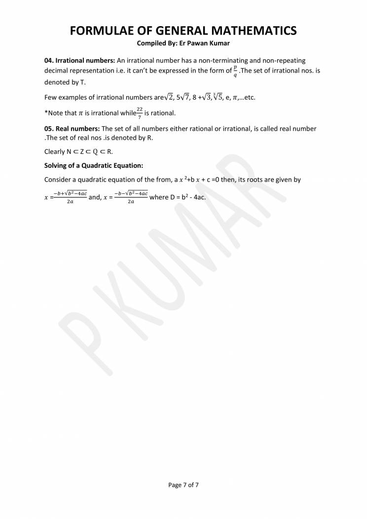 General Formula Of Methematics - Notes - LearnPick India