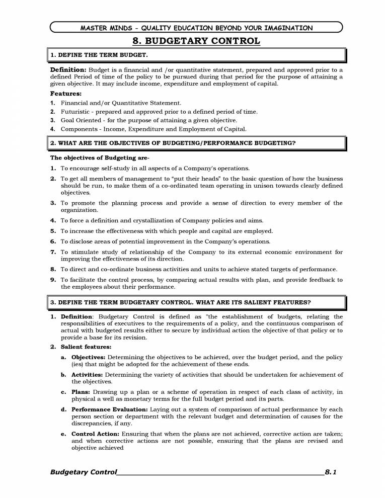 Budgetary, Costing Equations - Notes - LearnPick India