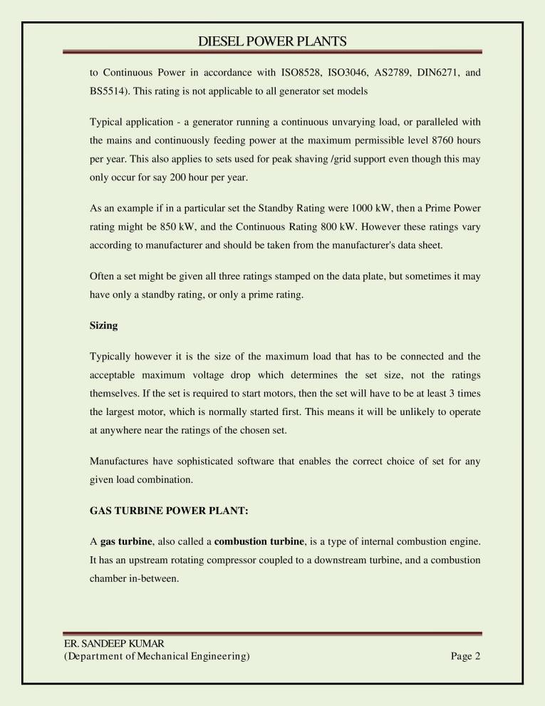 Diesel Power Plants - Notes - LearnPick India