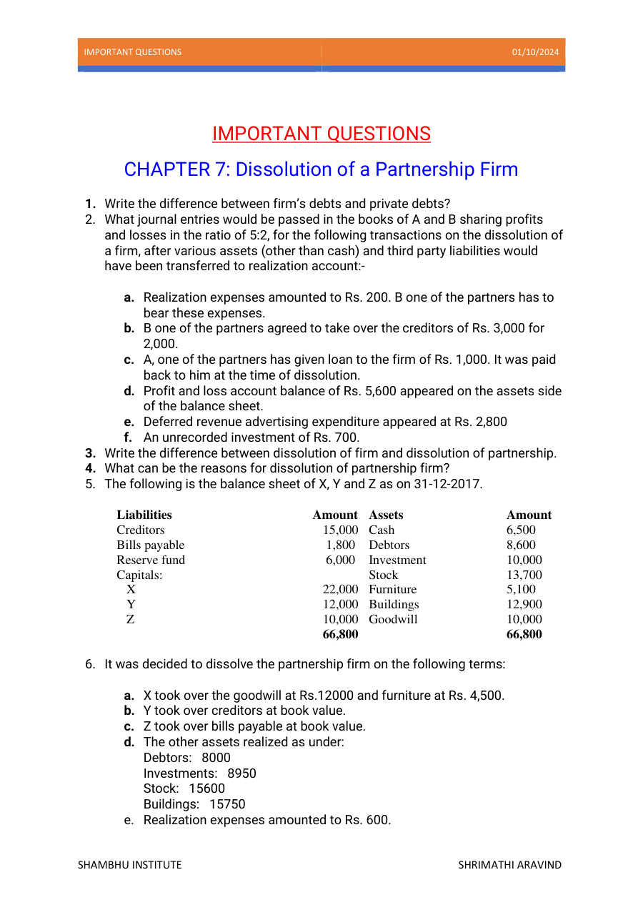 Important Questions Chapterwise - Notes - LearnPick India