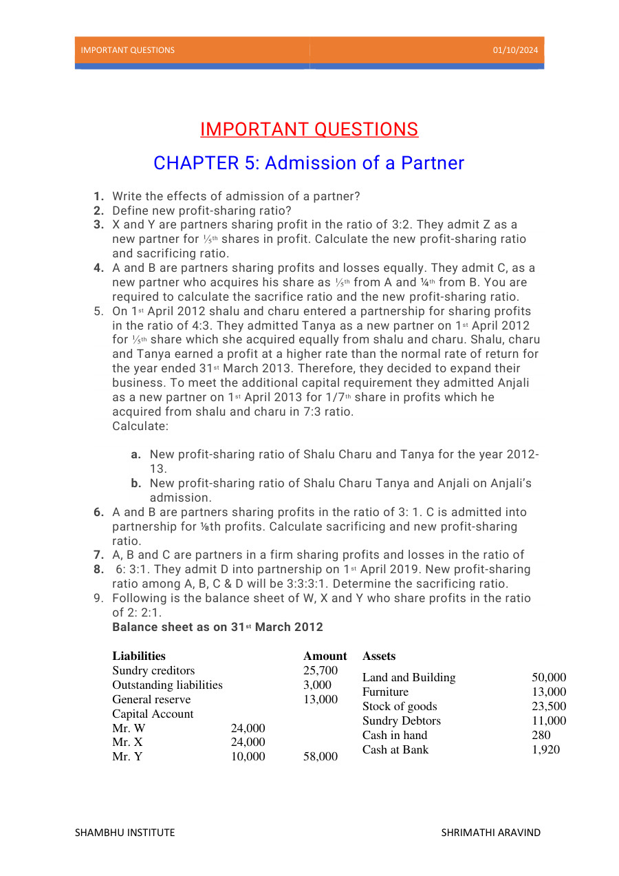 Important Questions Chapterwise - Notes - LearnPick India