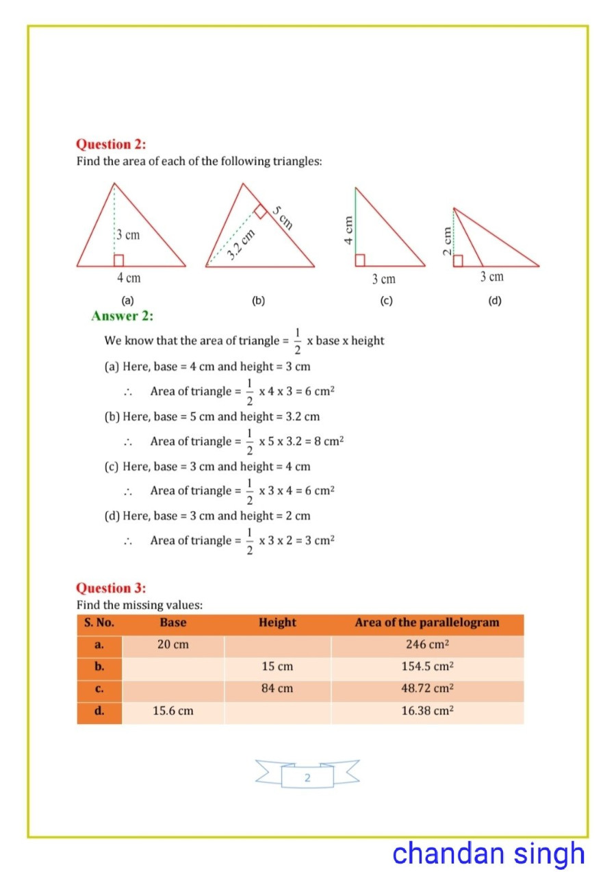 Area and perimeter class 7th icsc board type 2 - Notes - LearnPick India