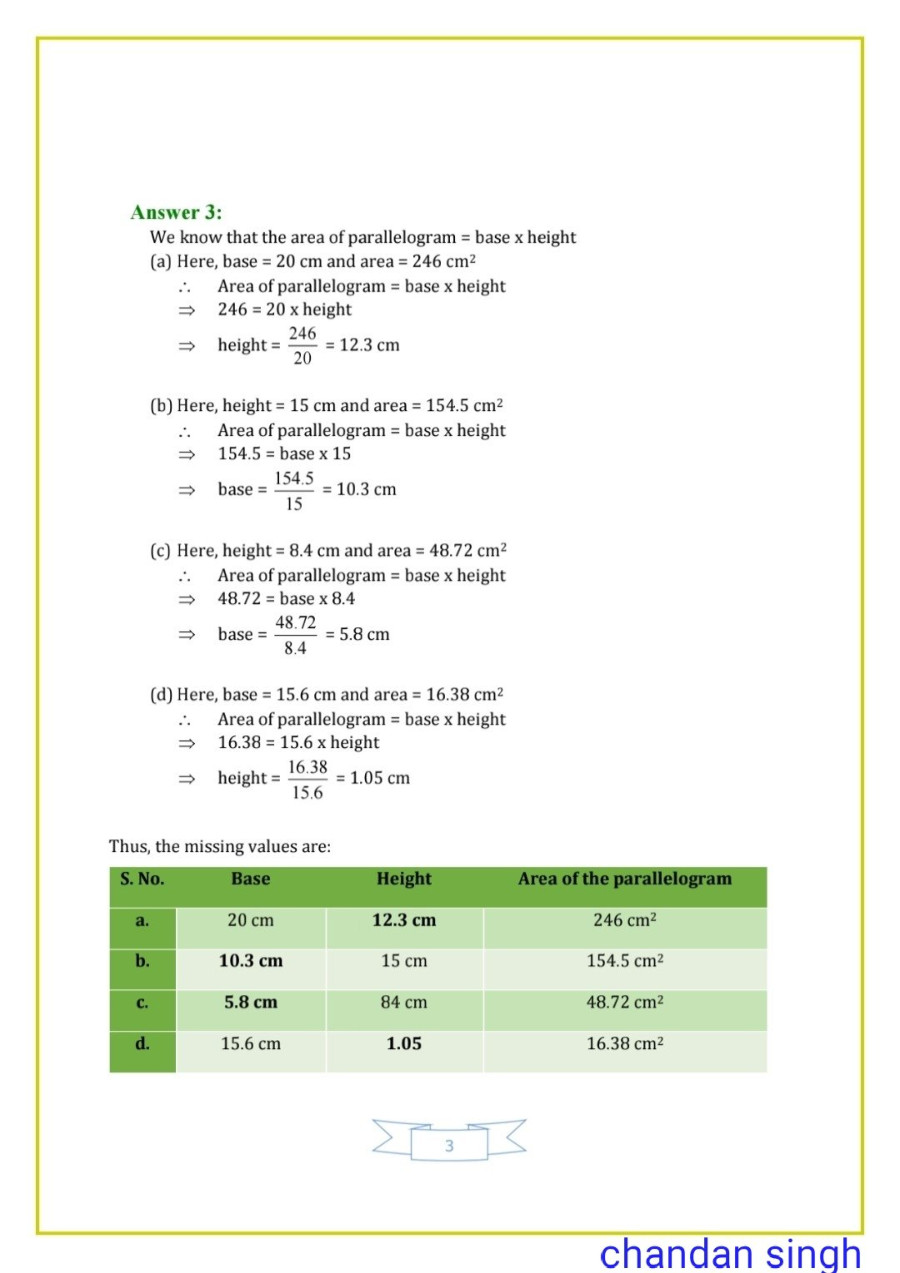 Area and perimeter class 7th icsc board type 2 - Notes - LearnPick India