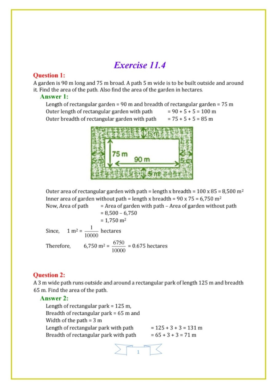 Area and perimeter class 7th icsc board type 4 - Notes - LearnPick India