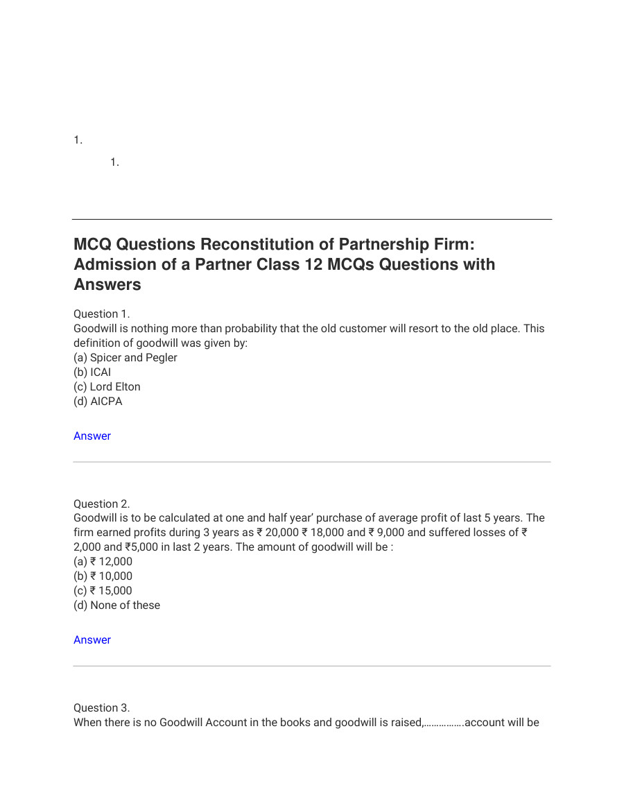 Partnership Practice Questions - Notes - LearnPick India