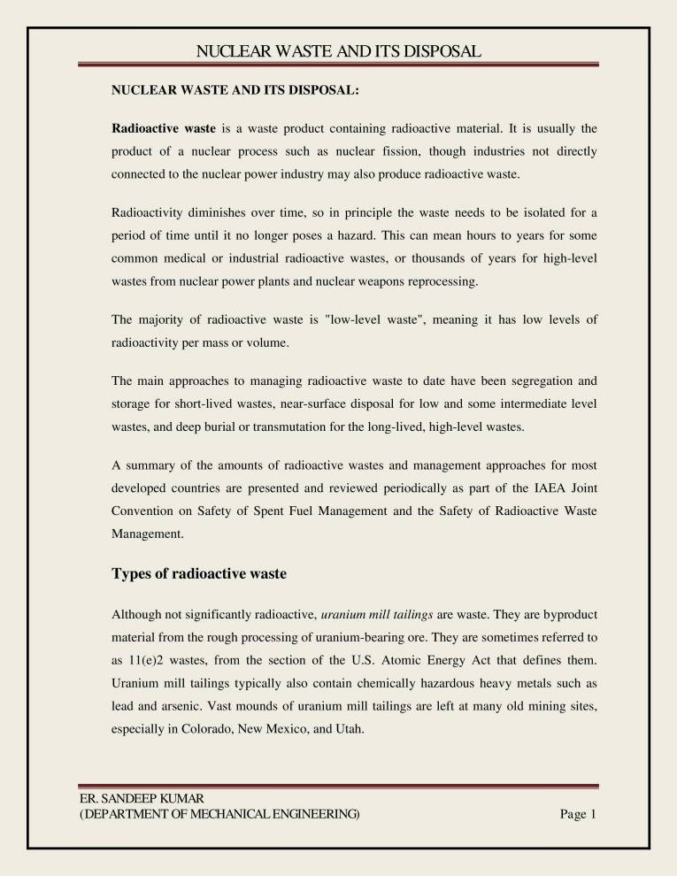 Nuclear Waste And It's Disposal - Notes - LearnPick India