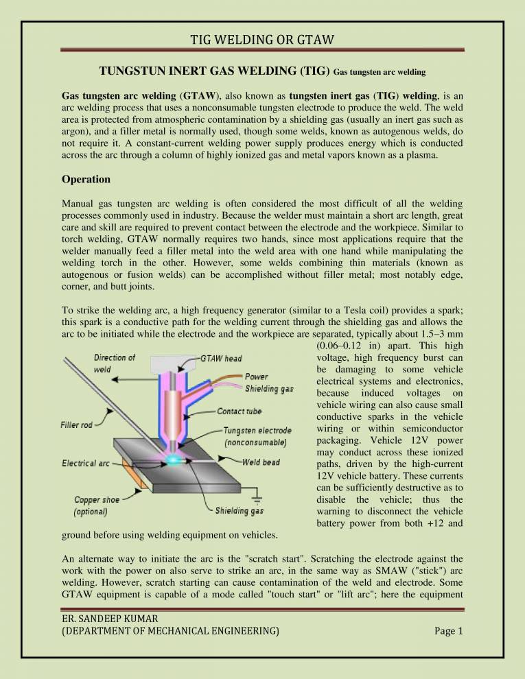 TIG , PAW & Resistance Welding - Notes - LearnPick India