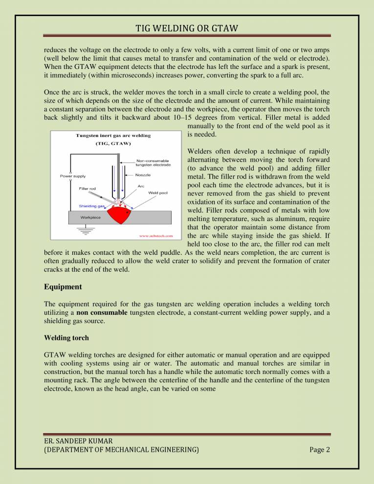 TIG , PAW & Resistance Welding - Notes - LearnPick India