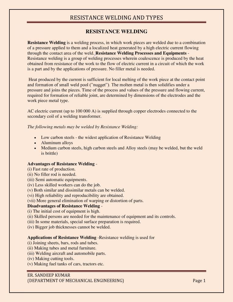 TIG , PAW & Resistance Welding - Notes - LearnPick India