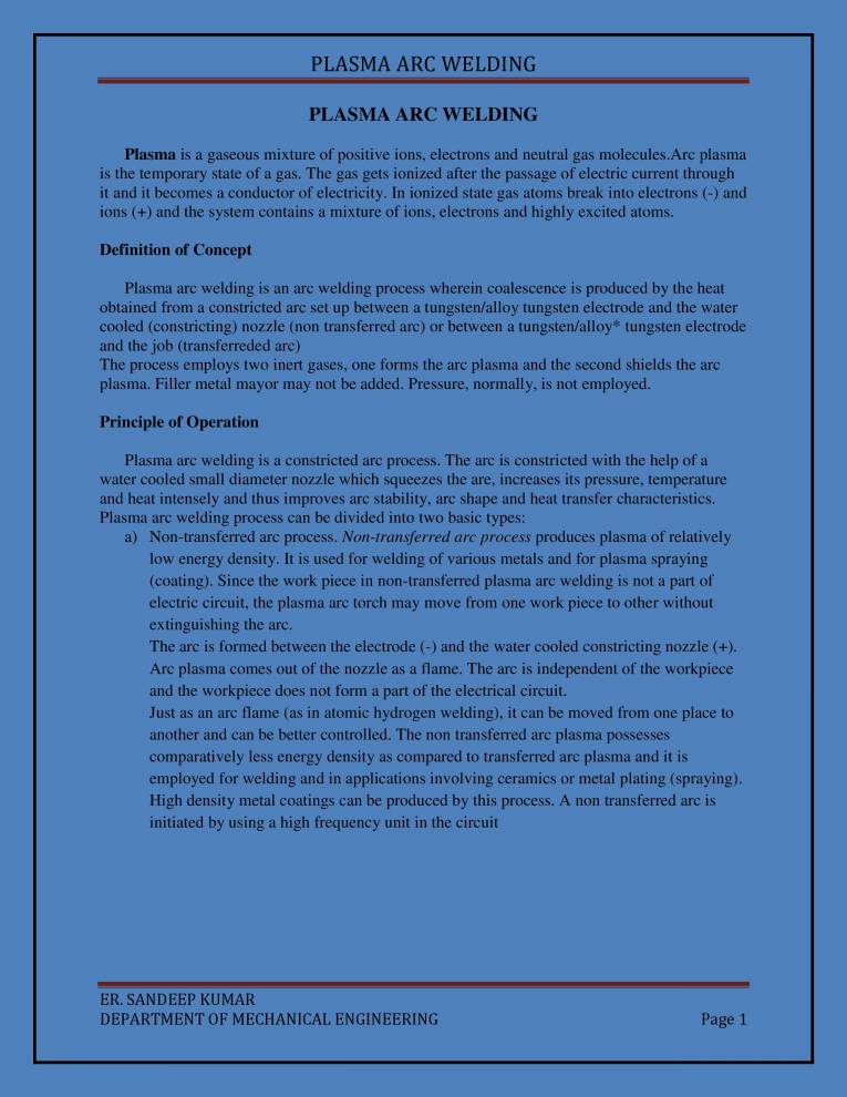 TIG , PAW & Resistance Welding - Notes - LearnPick India