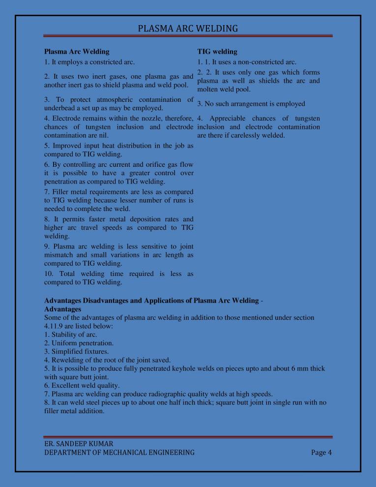 TIG , PAW & Resistance Welding - Notes - LearnPick India