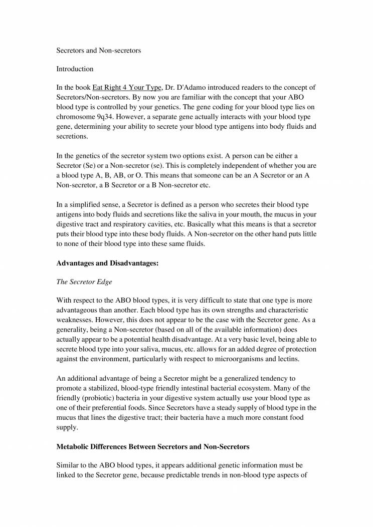 Secretor And Non Secretor Status - Notes - LearnPick India