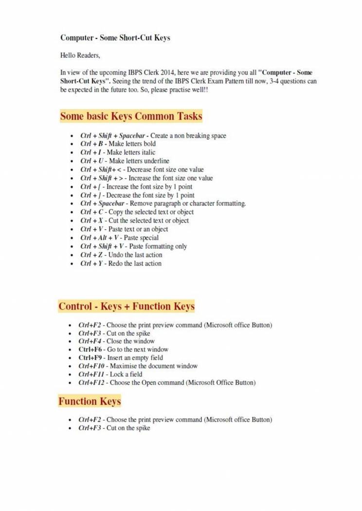 Computer Short Cuts - Notes - LearnPick India