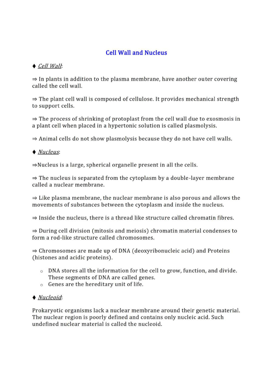 Class 9 Notes for the chapter - Cell the fundamental unit of life ...