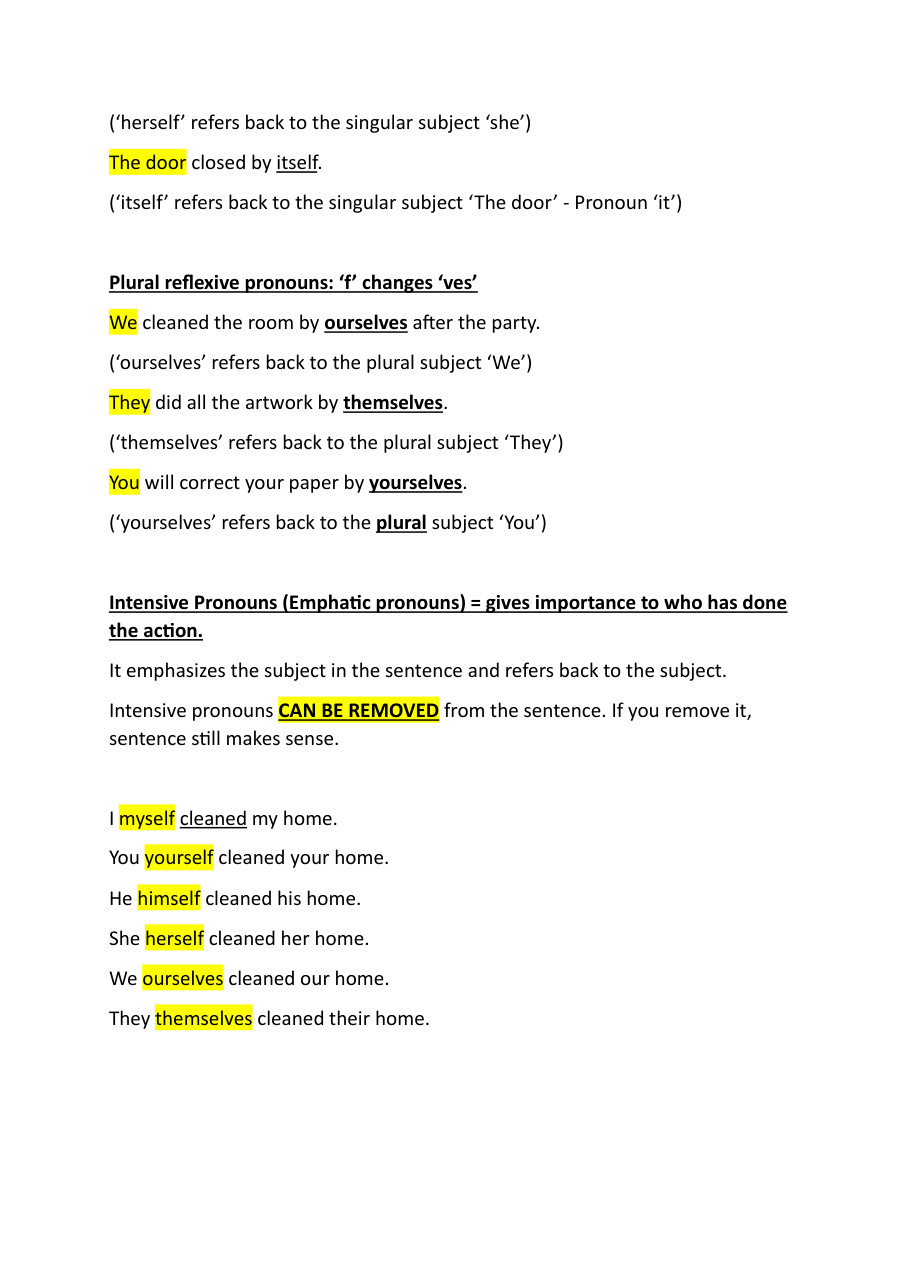 Reflexive and Intensive Pronouns - Notes - LearnPick India
