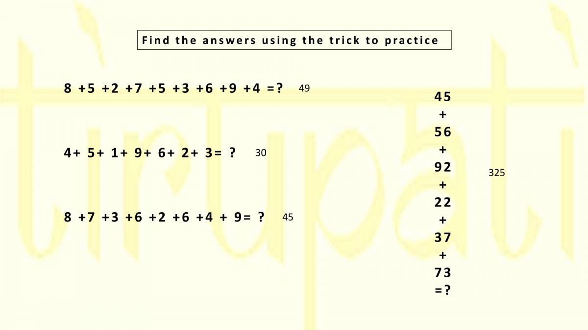 Addition- The Most Basic Operation Through Vedic Tricks. - Notes ...