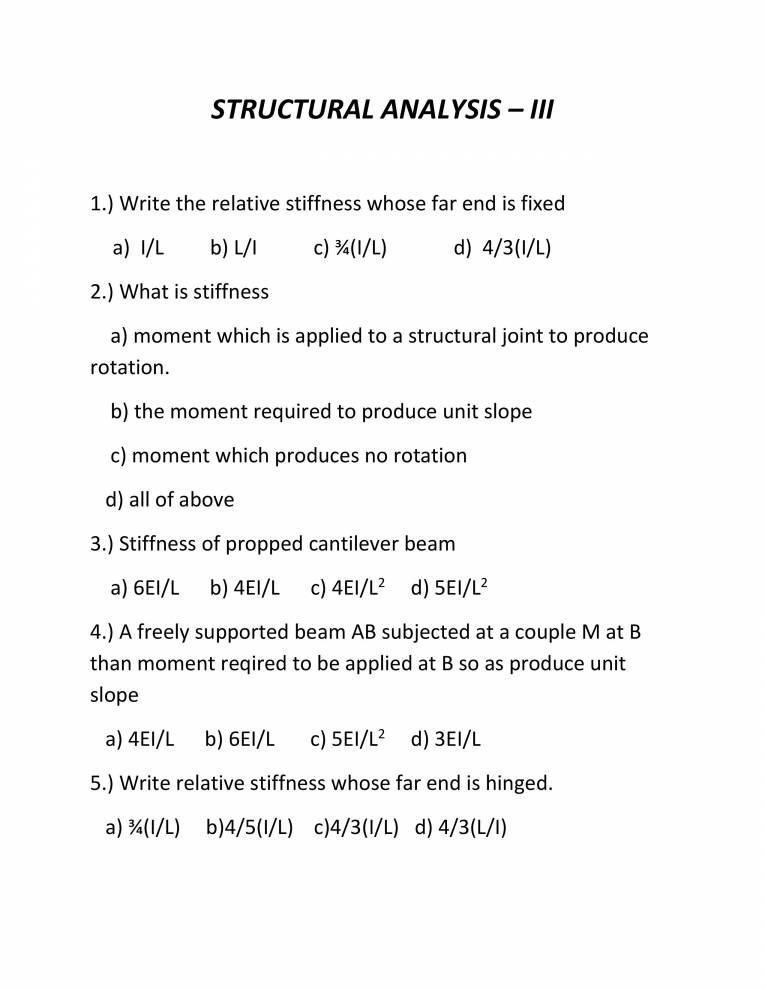 Structure Analysis - 3 Objective Questions - Notes - LearnPick India