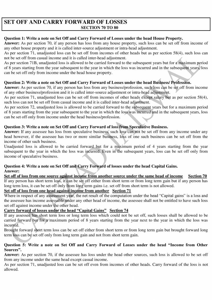 Setoff & Carried Forward Of Loss Under Income Tax Act - Notes ...