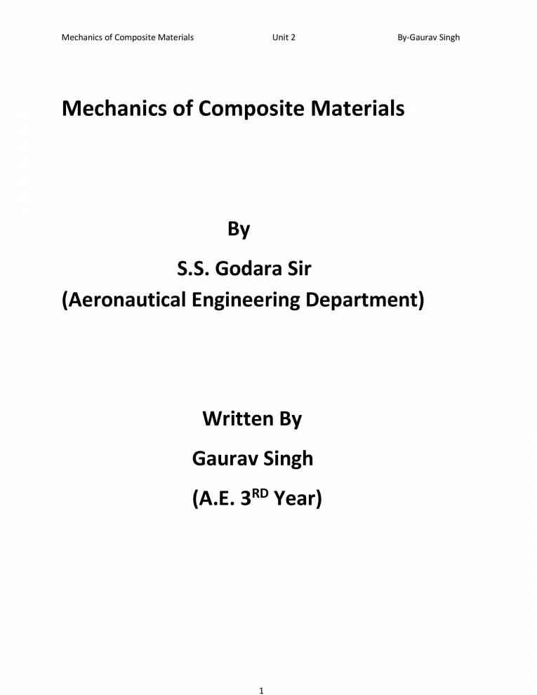 Mechanics Of Composite Materials - Notes - LearnPick India