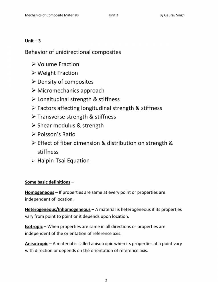 Mechanics Of Composite Materials - Notes - LearnPick India