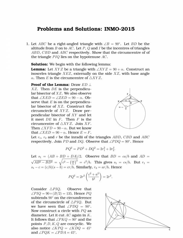 Problems And Solutions: INMO-2015 - Notes - LearnPick India
