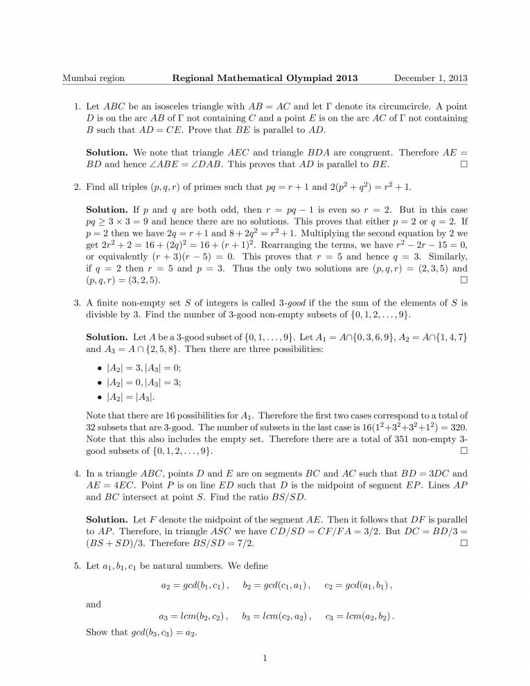 Study Notes for Regional Mathematical Olympiad (RMO) - Download Free ...