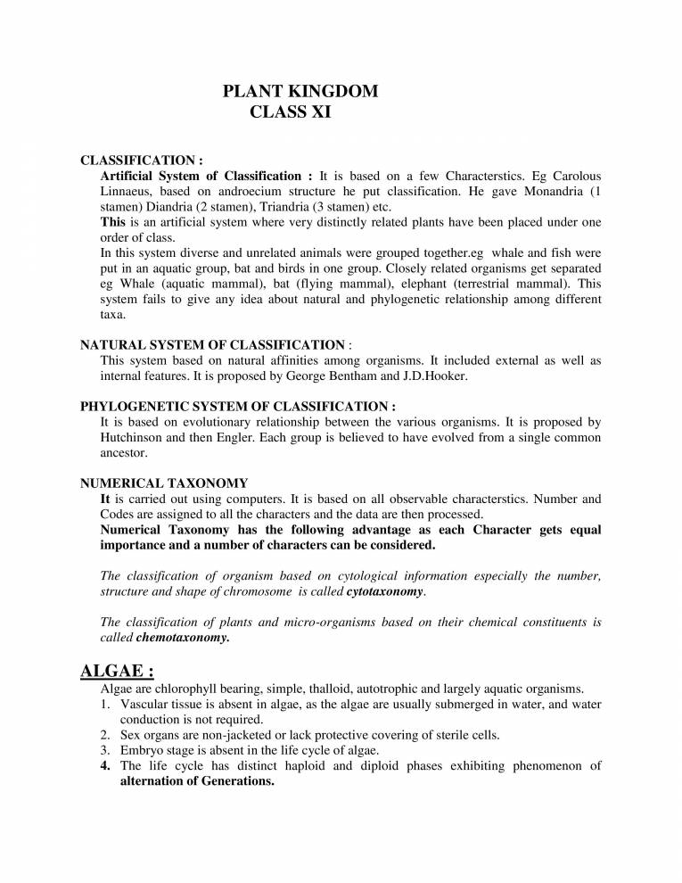 Plant Kingdom - Class XI Biology - Notes - LearnPick India