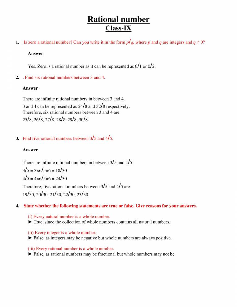 Rational Number - Class 9 - Notes - LearnPick India