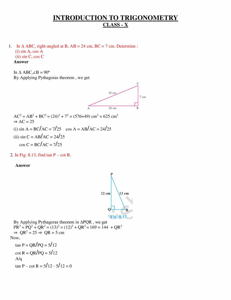 Trigonometry (Cl - 10) - Notes - LearnPick India