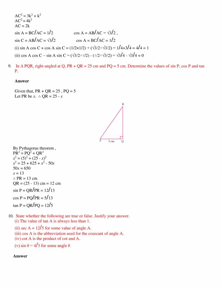 Trigonometry (Cl - 10) - Notes - LearnPick India