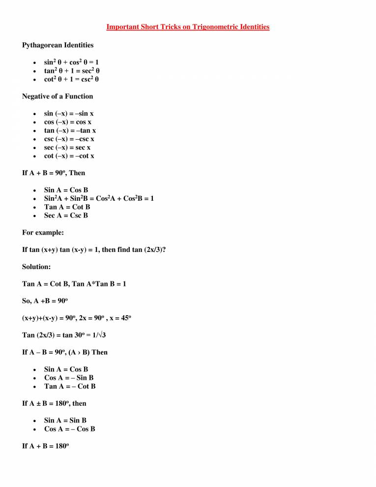 All In One Maths Formula At Your Finger Tips - Notes - LearnPick India