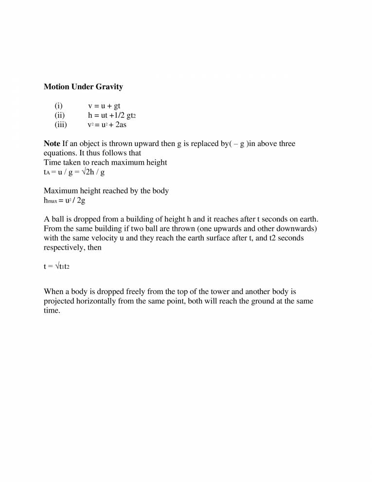 Graphs Of Motion In A Straight Line And Motion Under Gravity - Notes ...