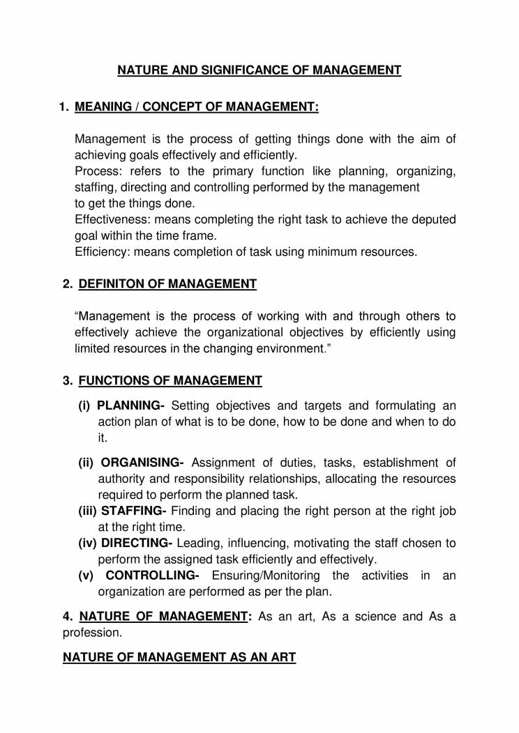 Nature And Significance Of Management - Notes - LearnPick India