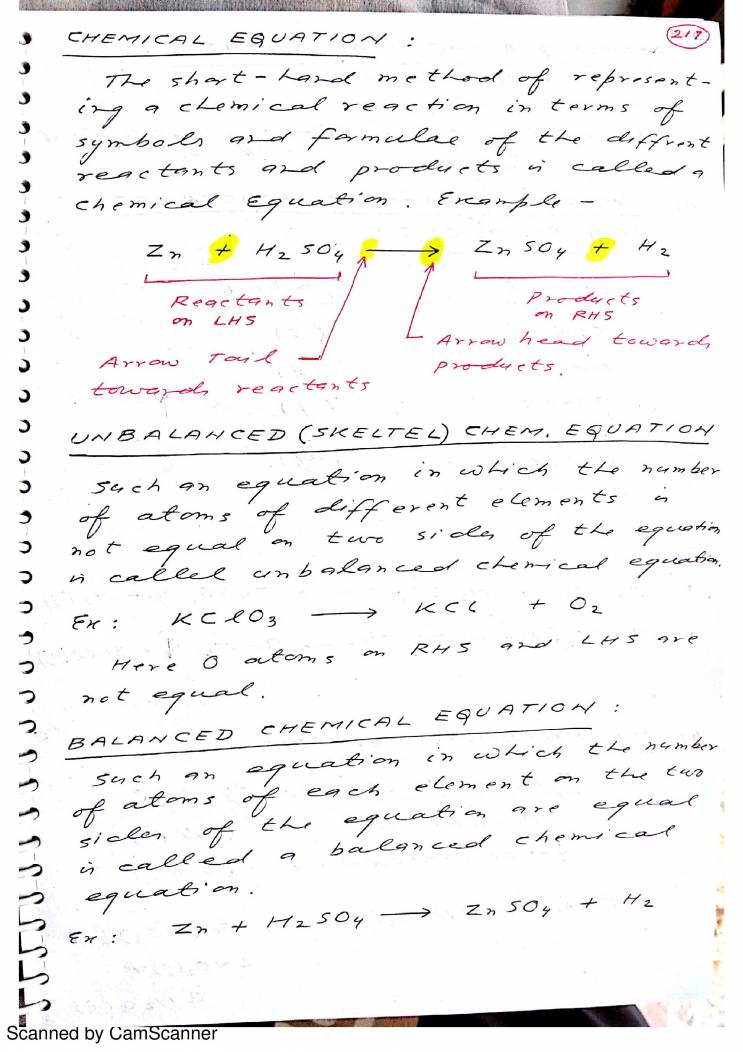 Chemistry: Chemical Equations & Reactions - Notes - LearnPick India