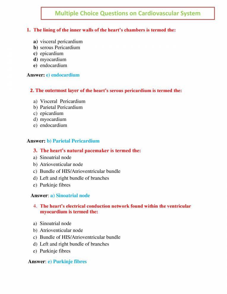 Multiple Choice Question On Cardiovascular System - Notes - LearnPick India
