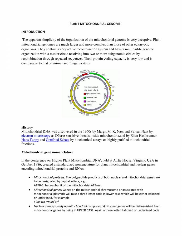 Plant Mitochondrial DNA - Notes - LearnPick India