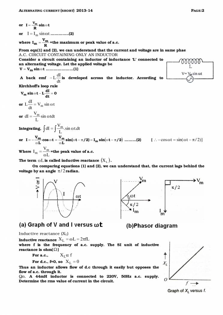 Alternating Current Short - Notes - LearnPick India