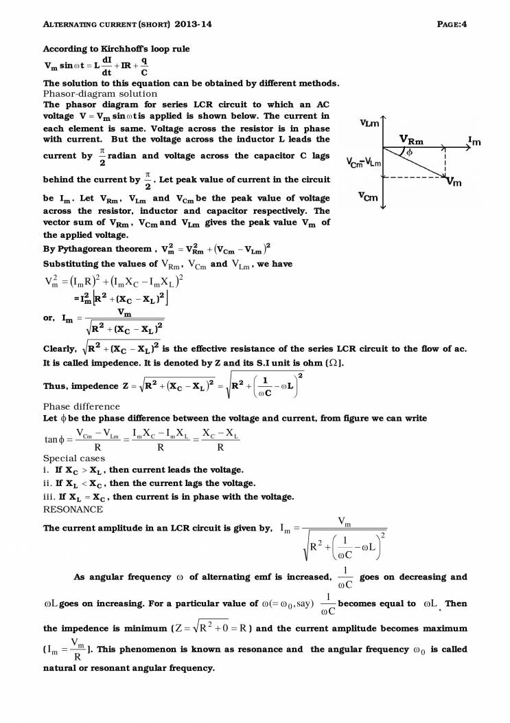 Alternating Current Short - Notes - LearnPick India