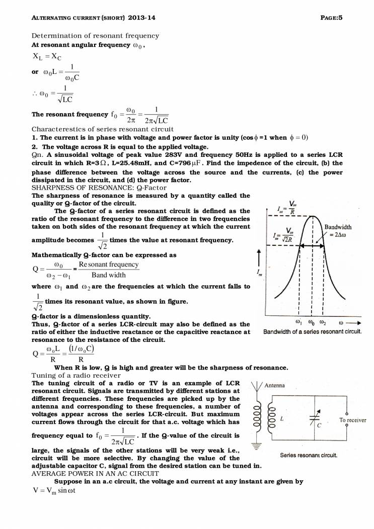Alternating Current Short - Notes - LearnPick India