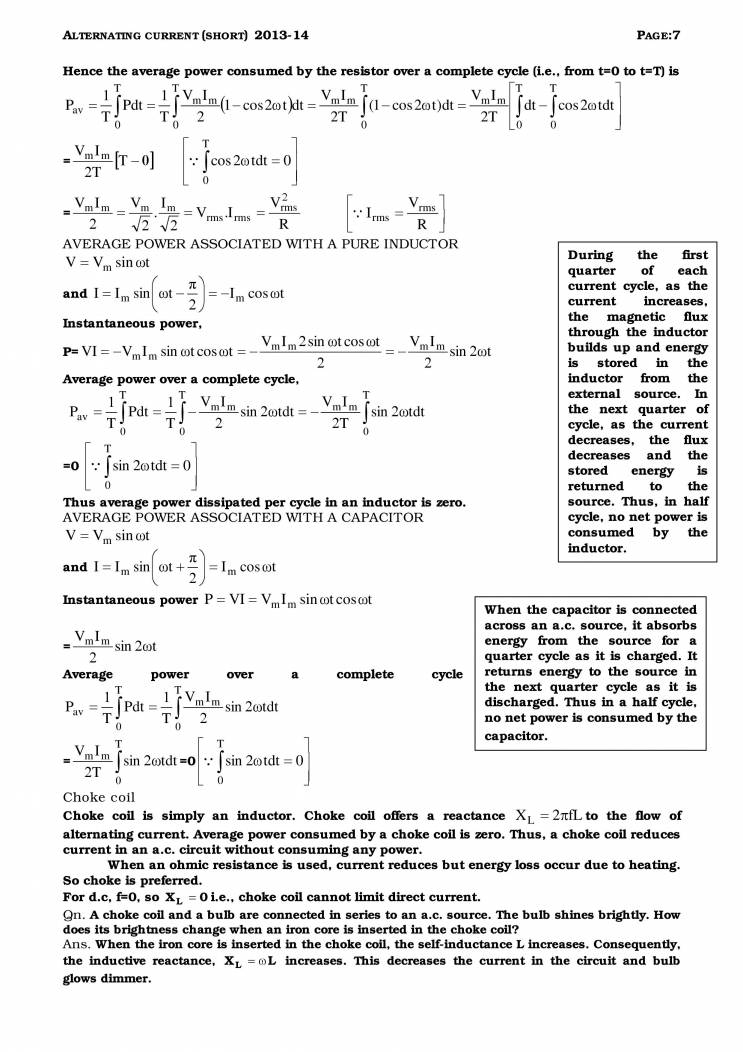 Alternating Current Short - Notes - LearnPick India