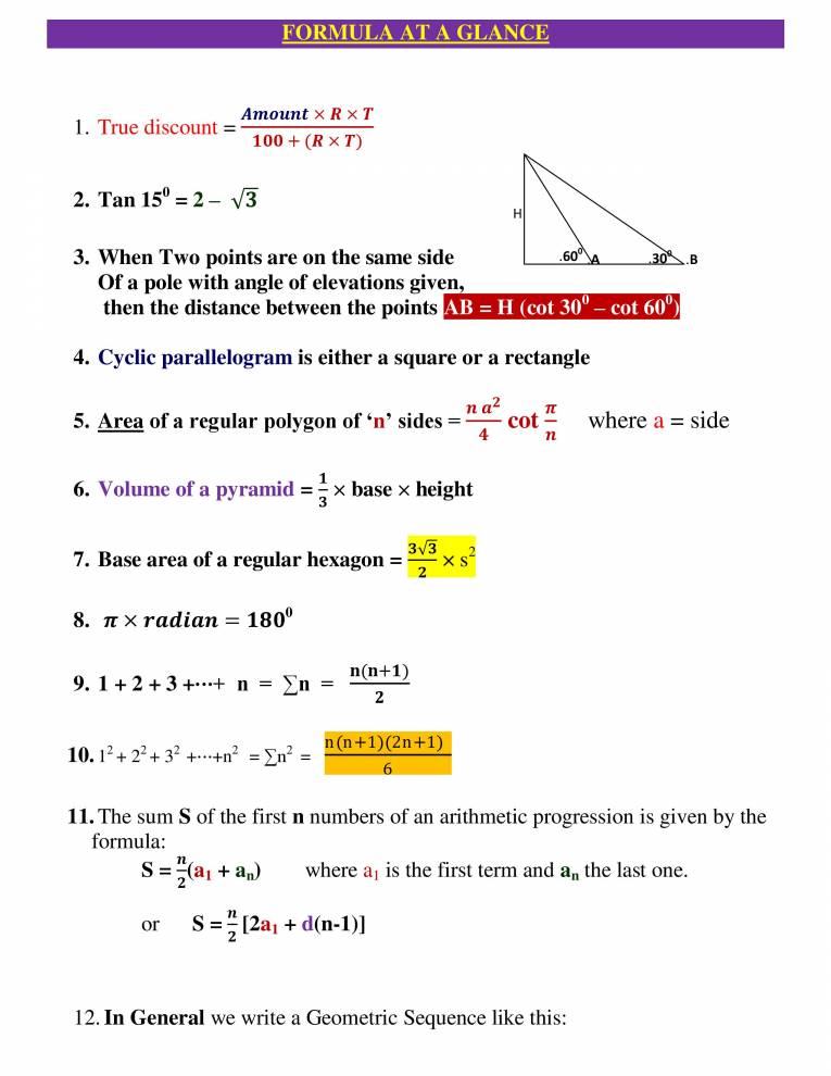 Mathematical Formula In Simplified Form - Notes - LearnPick India