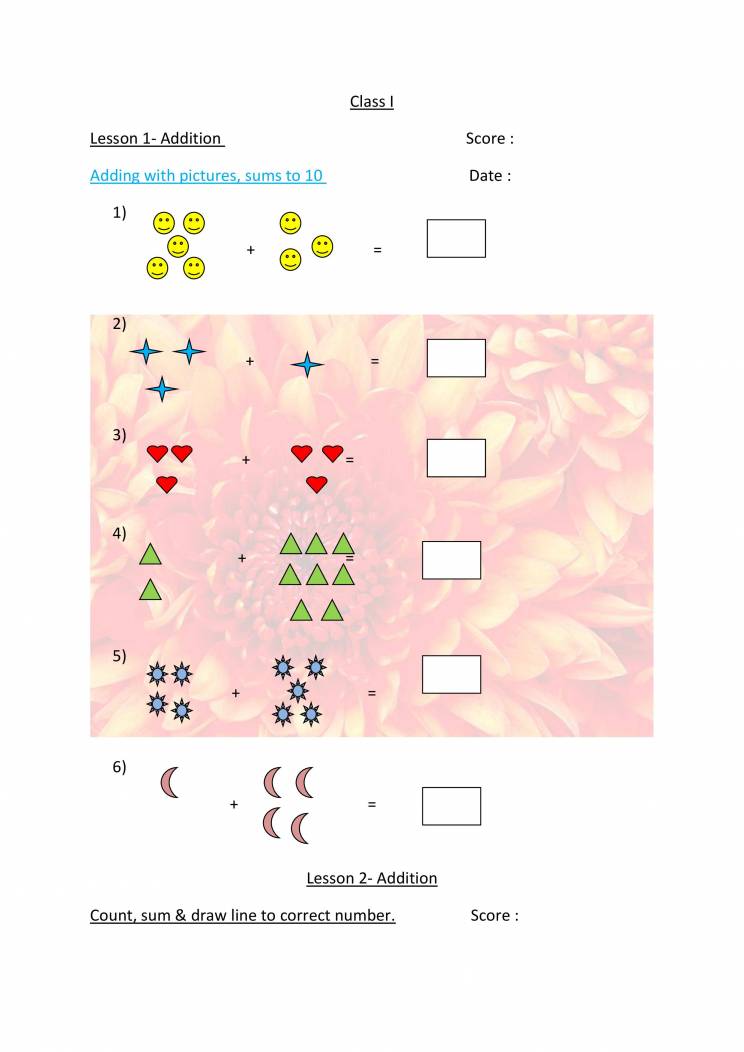 Class I Maths Worksheet For Addition - Notes - LearnPick India