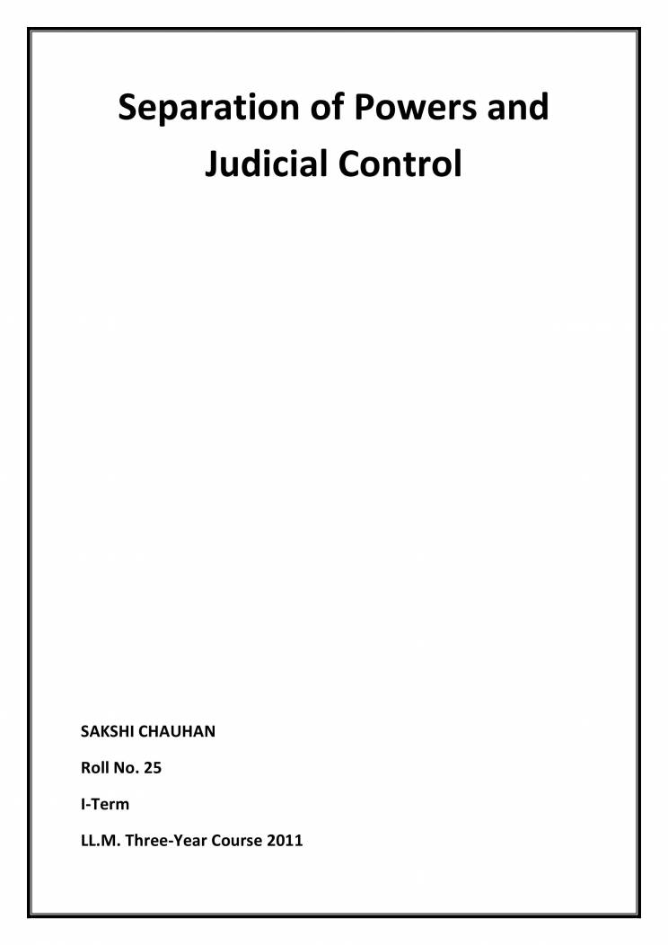 Separation Of Powers And Judicial Control - Notes - LearnPick India