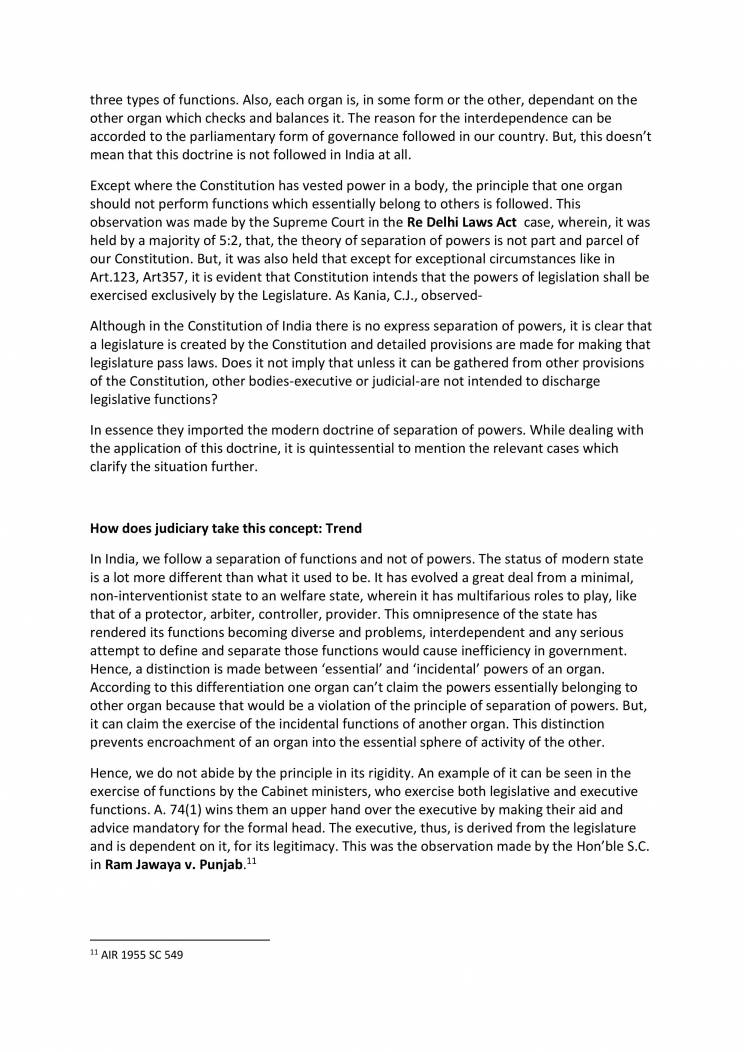 Separation Of Powers And Judicial Control - Notes - LearnPick India
