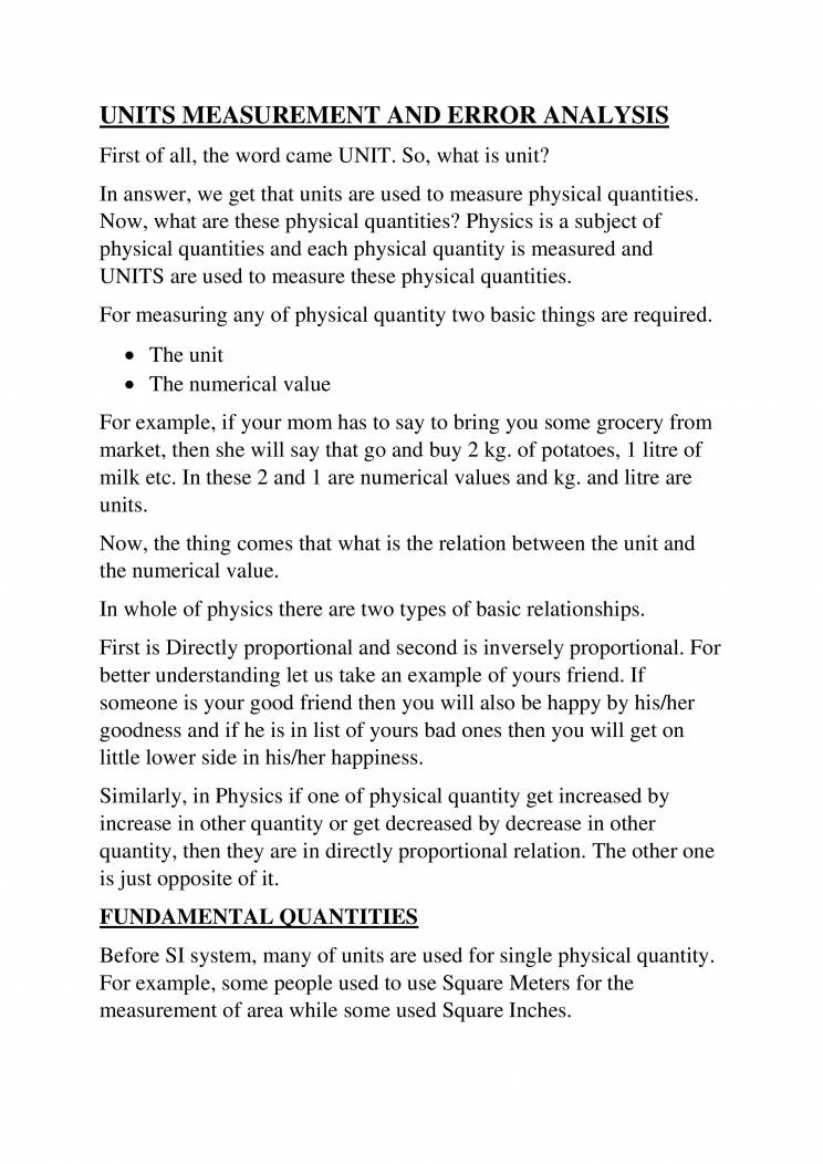 Fundamental Units And Error - Notes - LearnPick India