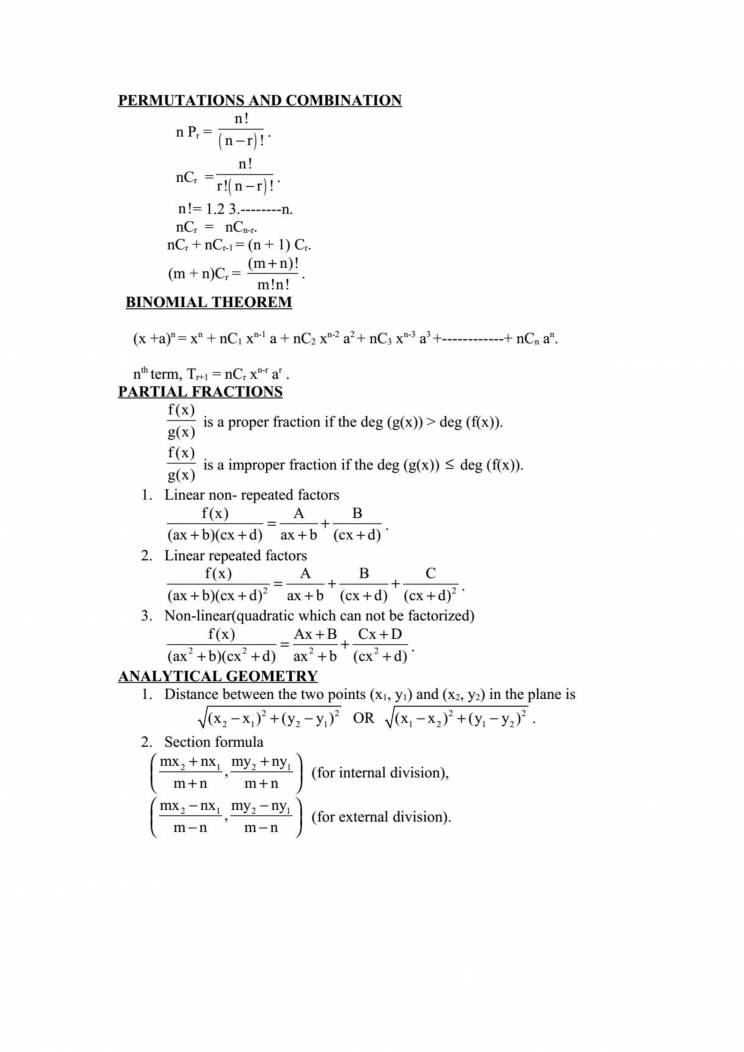 SOME IMPORTANT MATHEMATICAL FORMULAE - Notes - LearnPick India