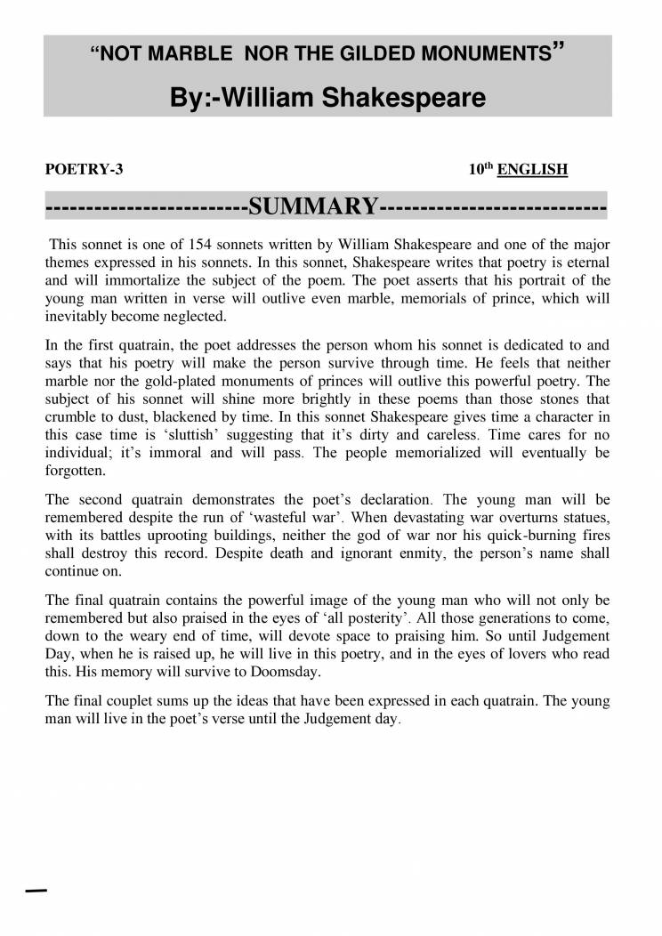 POEM:-NOT MARBLE NOR THE GILDED MONUMENTS - Notes - LearnPick India